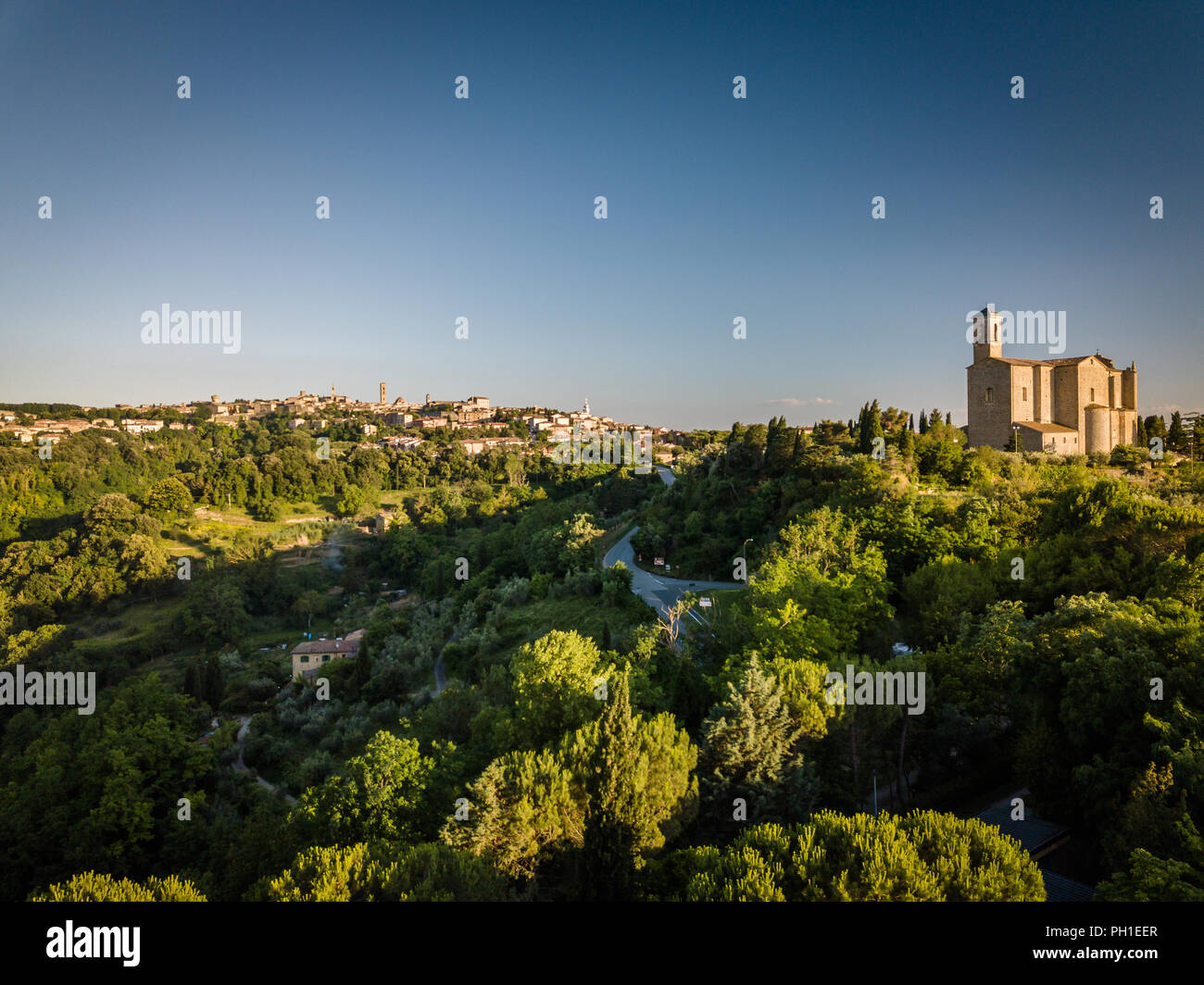 Spectacular aerial view of the old town of Volterra in Tuscany, Italy ...