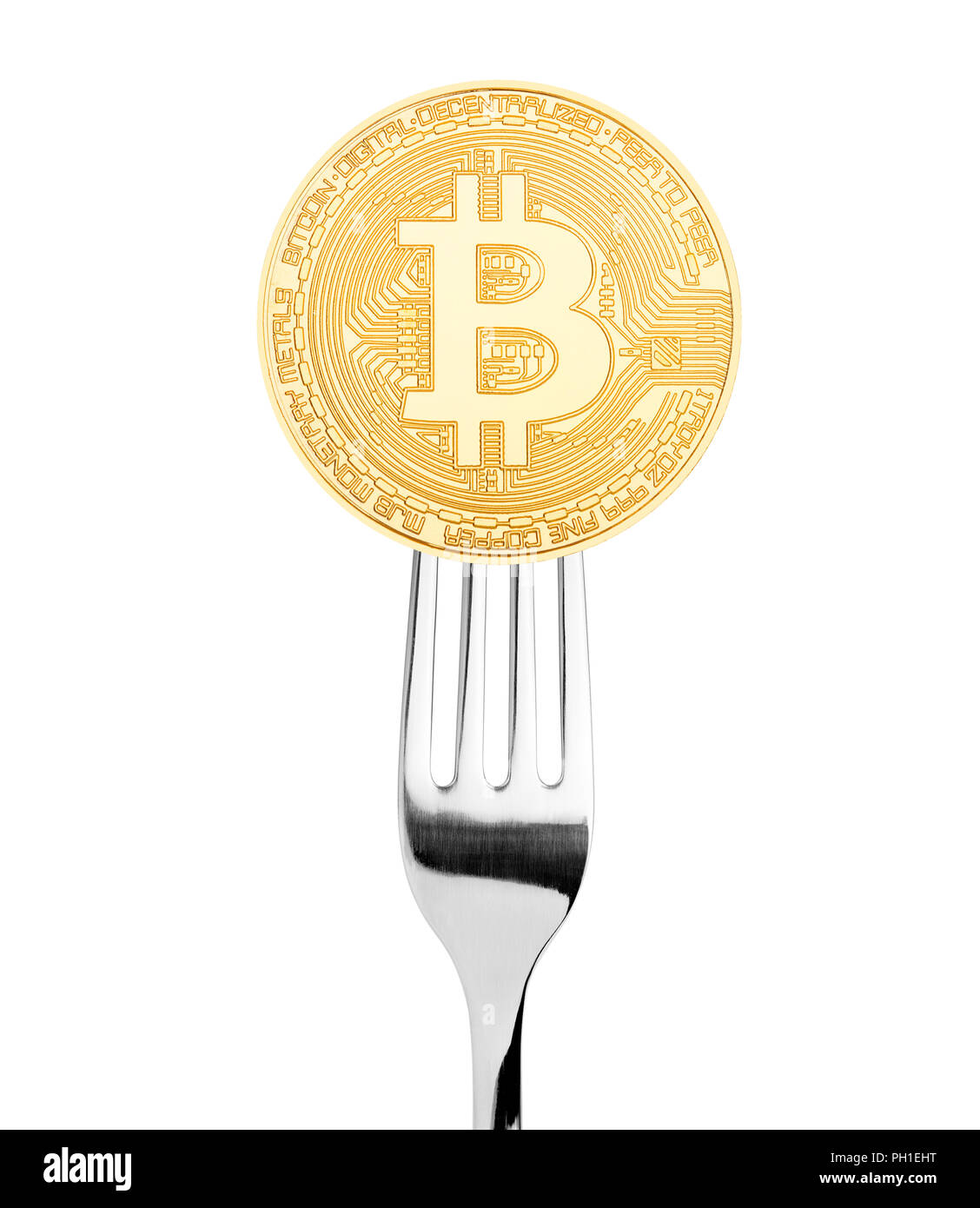 bitcoin fork, golden coin isolated on white background Stock Photo - Alamy