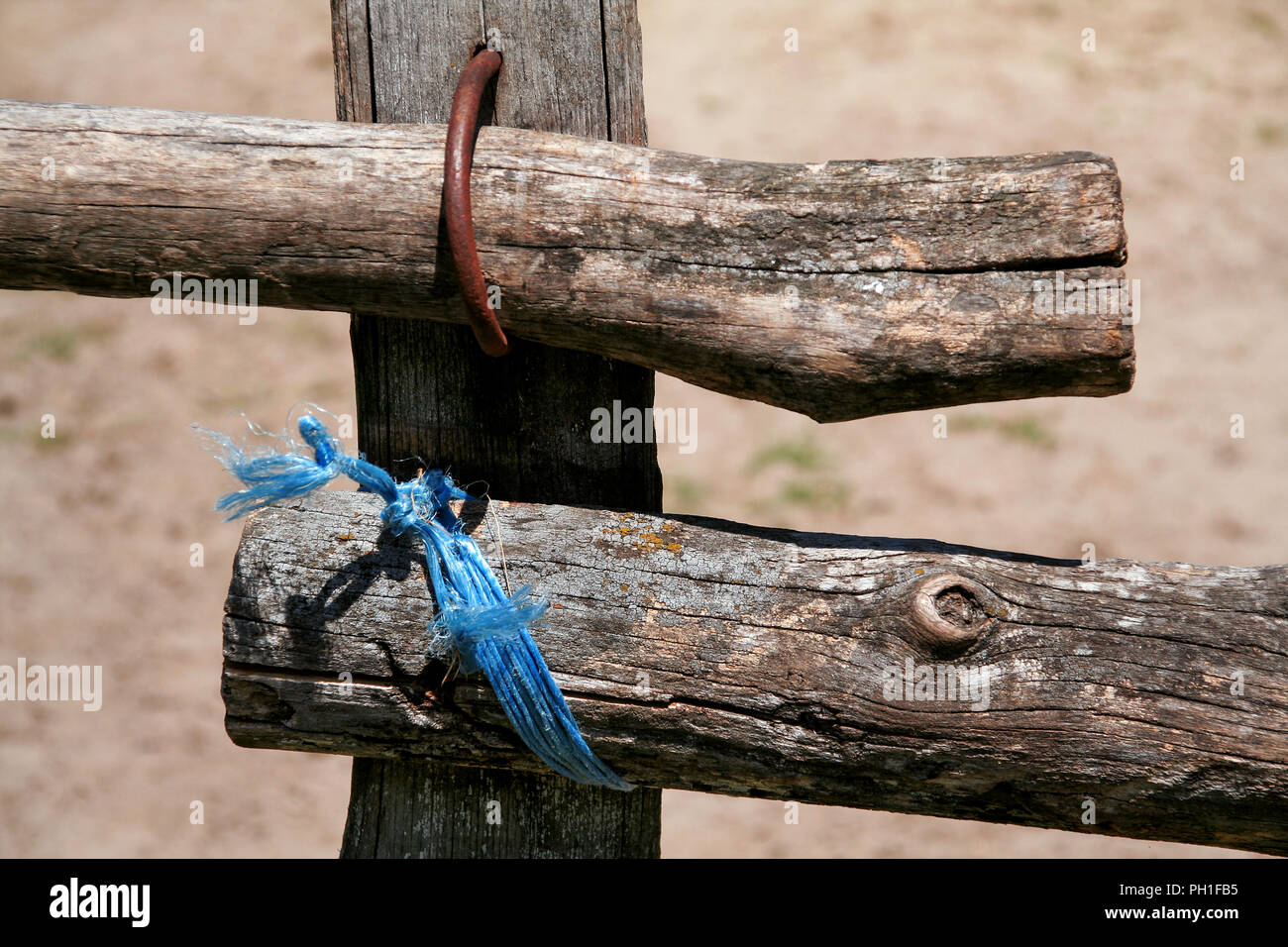 Old country ranch wooden fence, close up. Vintage picket fence detail ...