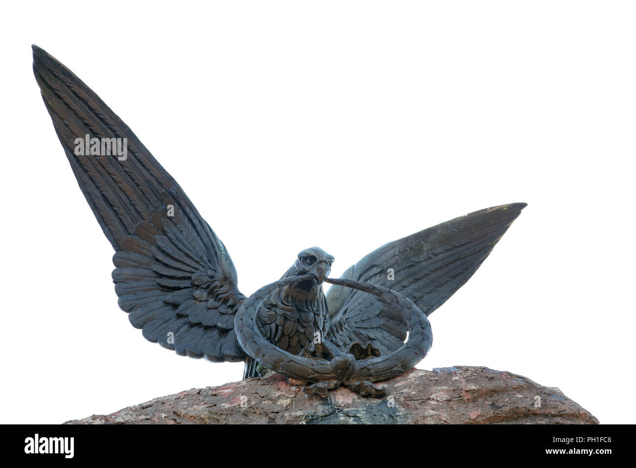 Statue of eagle. Statue of mighty eagle carrying a circle in his beak ...