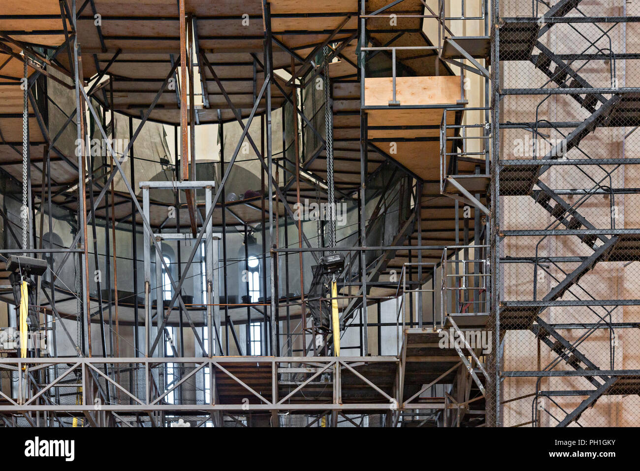 Scaffolding for the restoration inside of the Sameba Cathedral, in ...