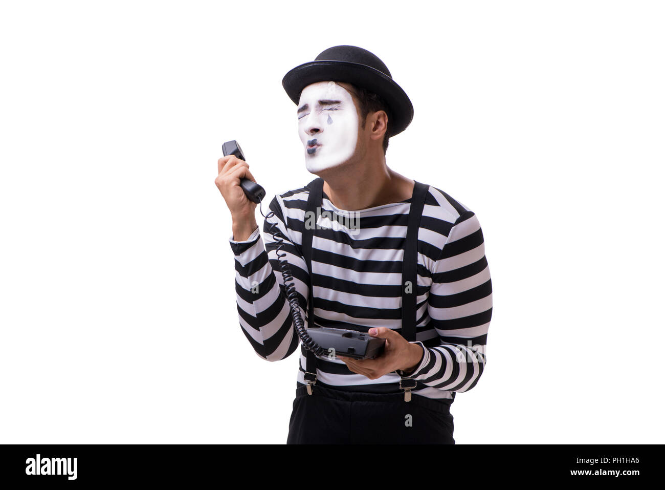 Mime with telephone isolated on white background Stock Photo - Alamy