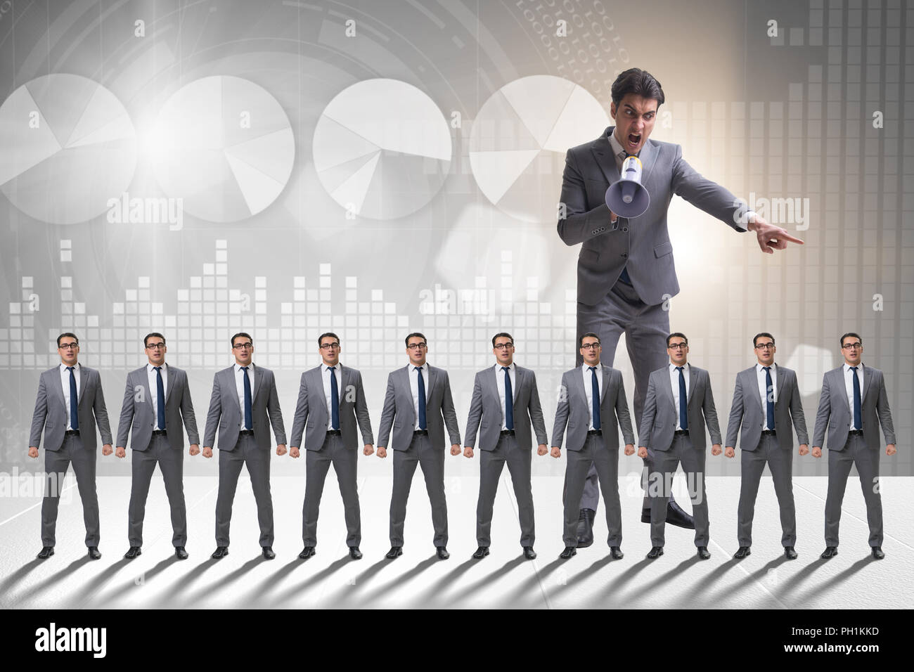 Concept of angry boss yelling with loudspeaker Stock Photo - Alamy