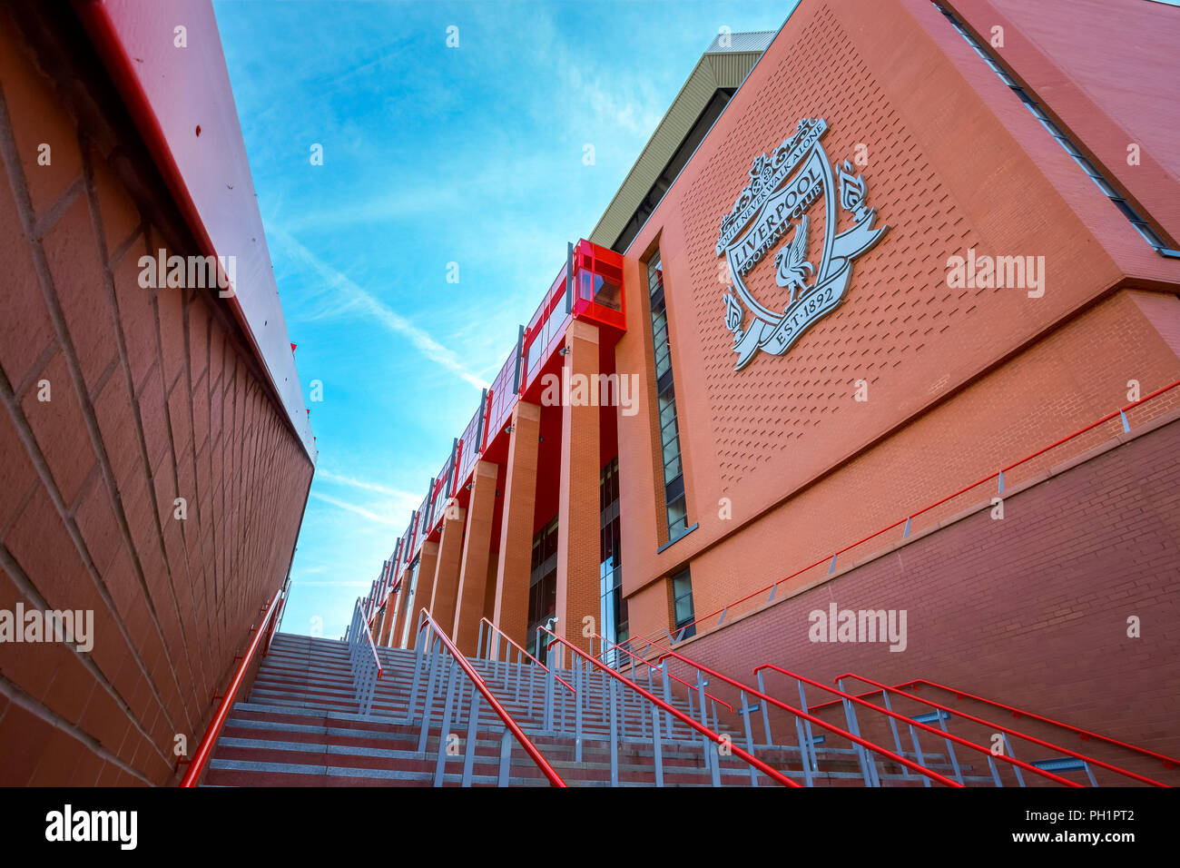 LIVERPOOL, UK - MAY 17 2018: Anfield stadium, the home ground of ...