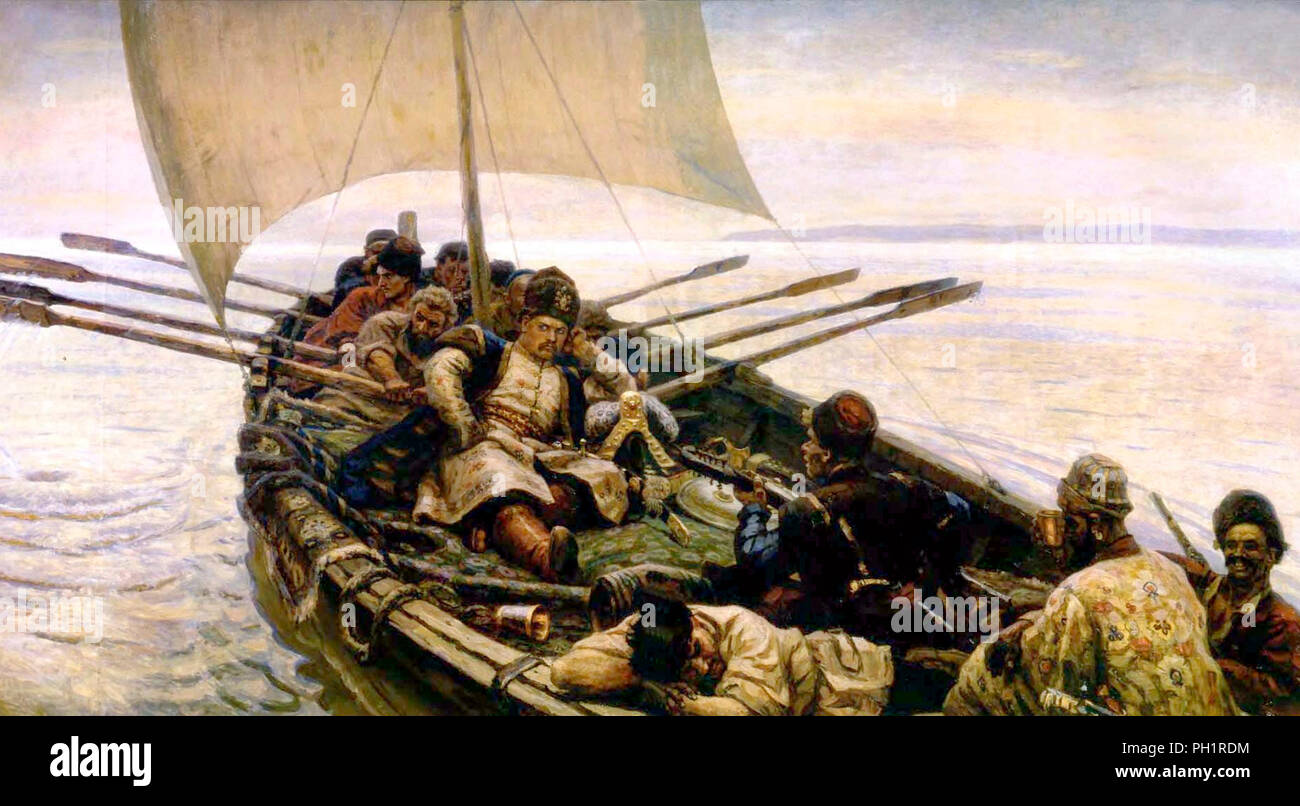Stepan Razin Sailing in the Caspian Sea by Vasily Surikov, 1906 Stock ...