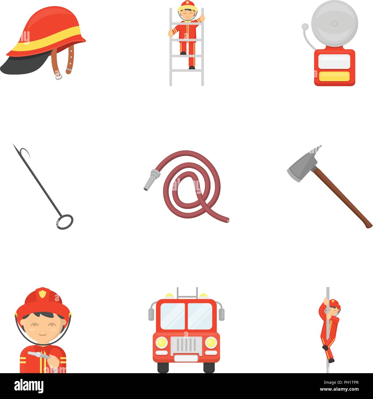 Fire department set icons in cartoon style. Big collection of fire ...