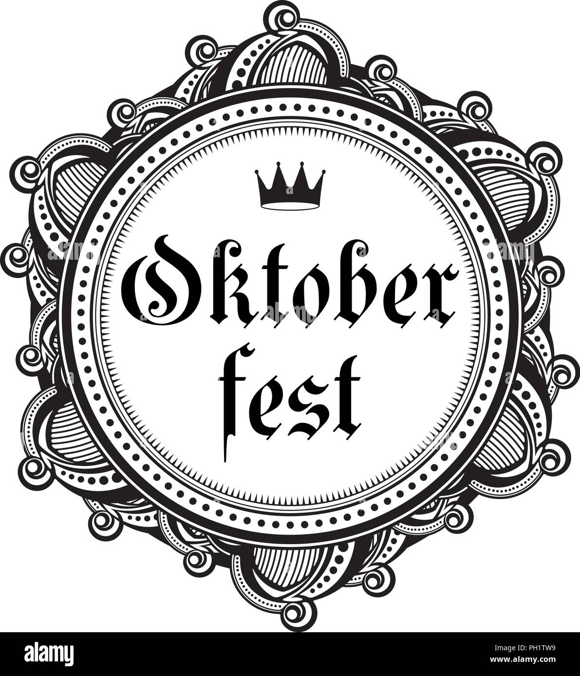 Vintage round black and white Oktoberfest design with crown Stock ...
