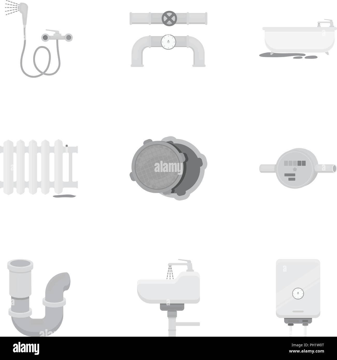 Plumbing set icons in monochrome style. Big collection of plumbing ...