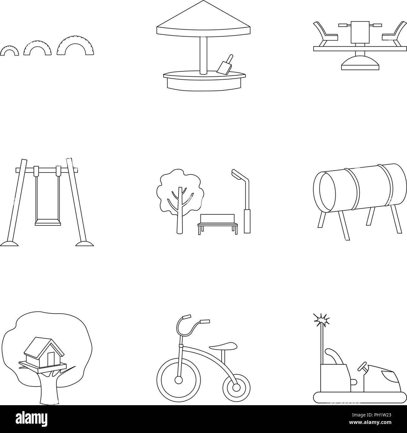 Play garden set icons in outline style. Big collection of play garden ...