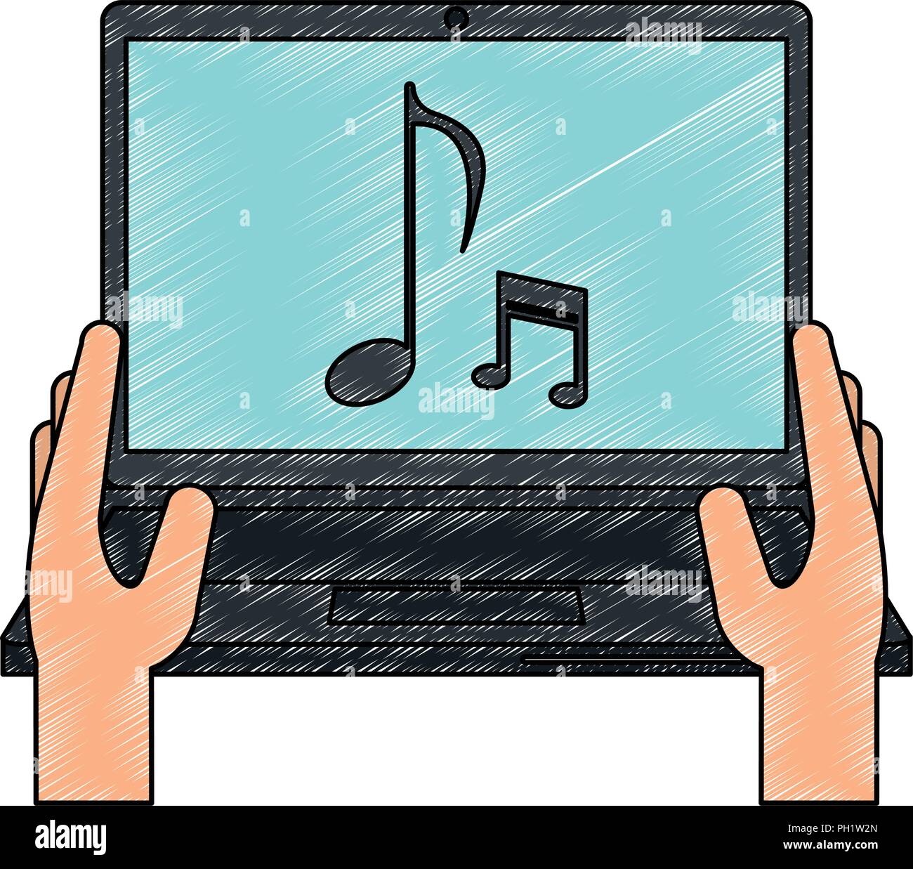 Digital music on laptop scribble Stock Vector Image & Art - Alamy
