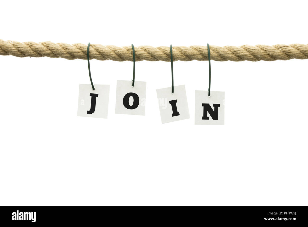 The word - Join - in individual letters hanging on wires suspended from ...