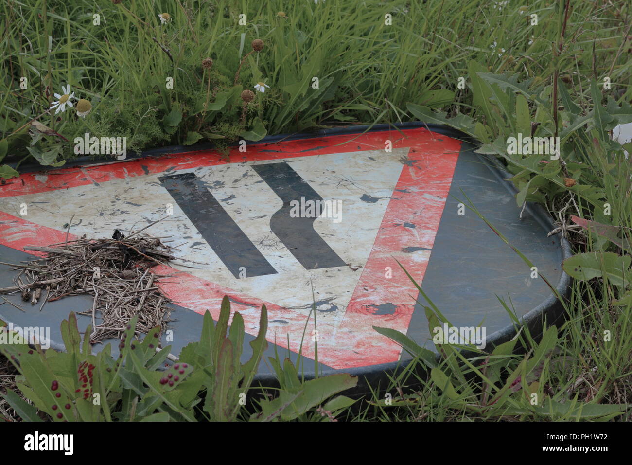 Old sign in the grass Stock Photo - Alamy