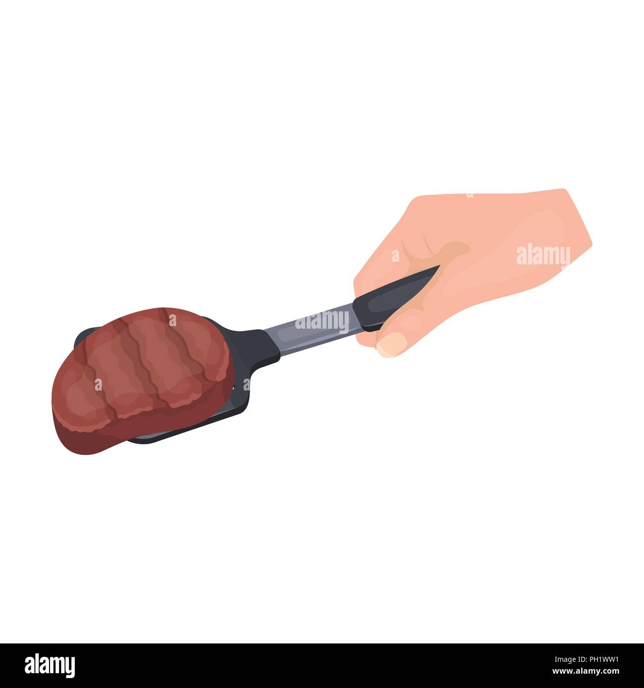 Fried piece of meat on the scapula. Food and cooking single icon in ...