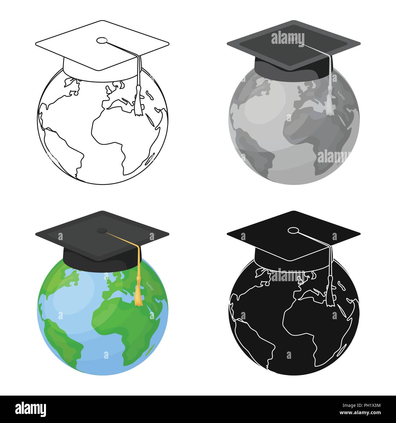 Multilingual planet icon in cartoon design isolated on white background ...