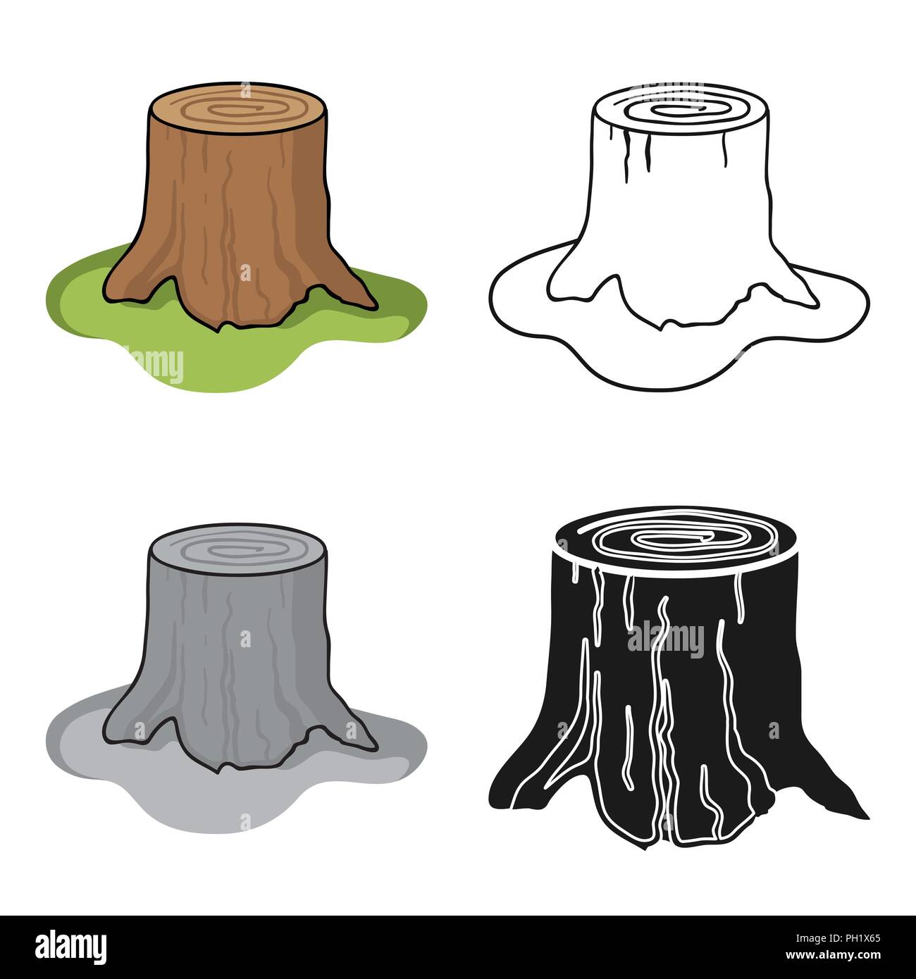 Tree stump icon in cartoon style isolated on white background. Sawmill ...