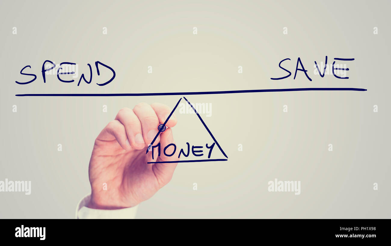 Conceptual retro image of whether to Spend or Save your Money with a ...