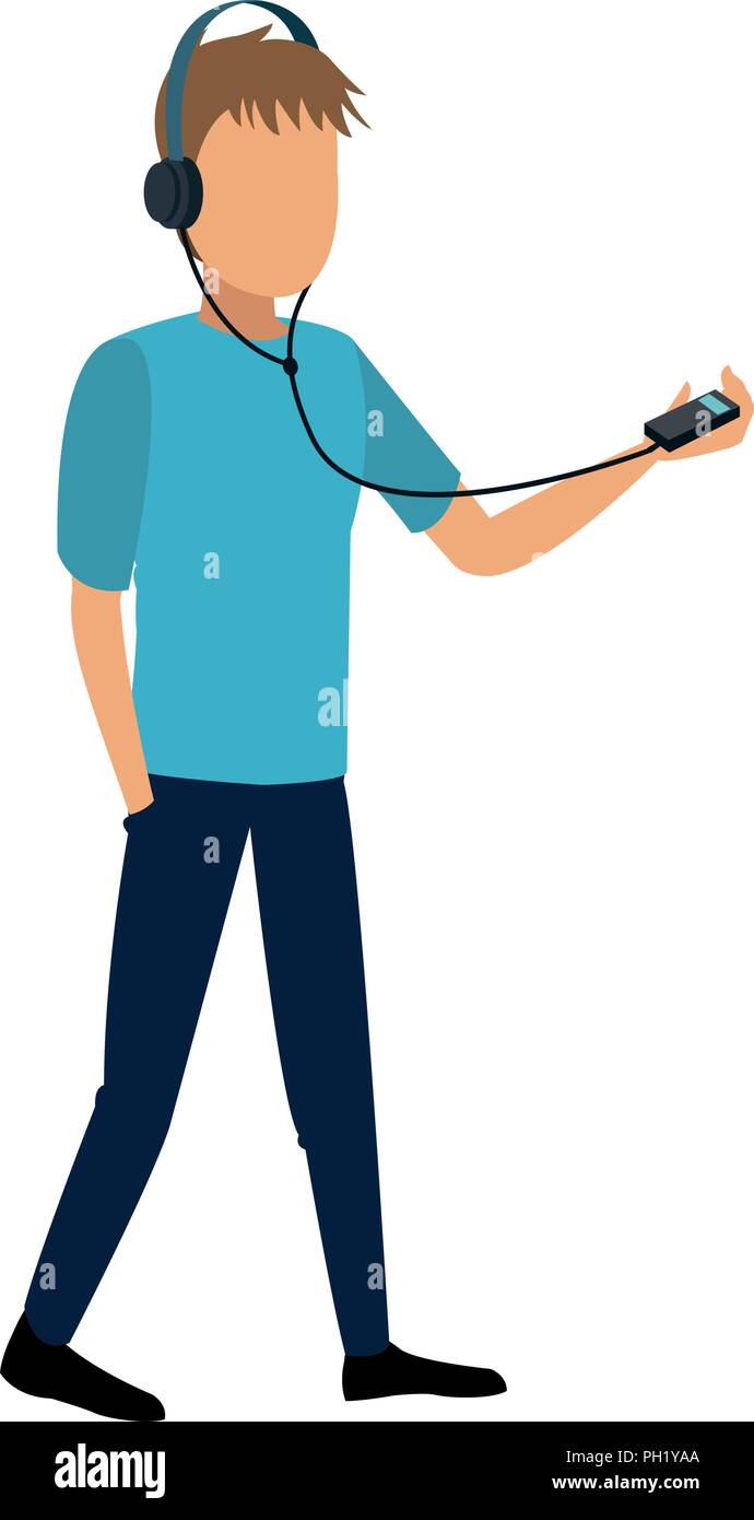 Listen music face earphones Stock Vector Images - Alamy