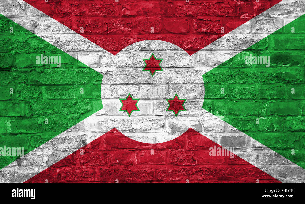 Flag of Burundi over an old brick wall background, surface Stock Photo ...