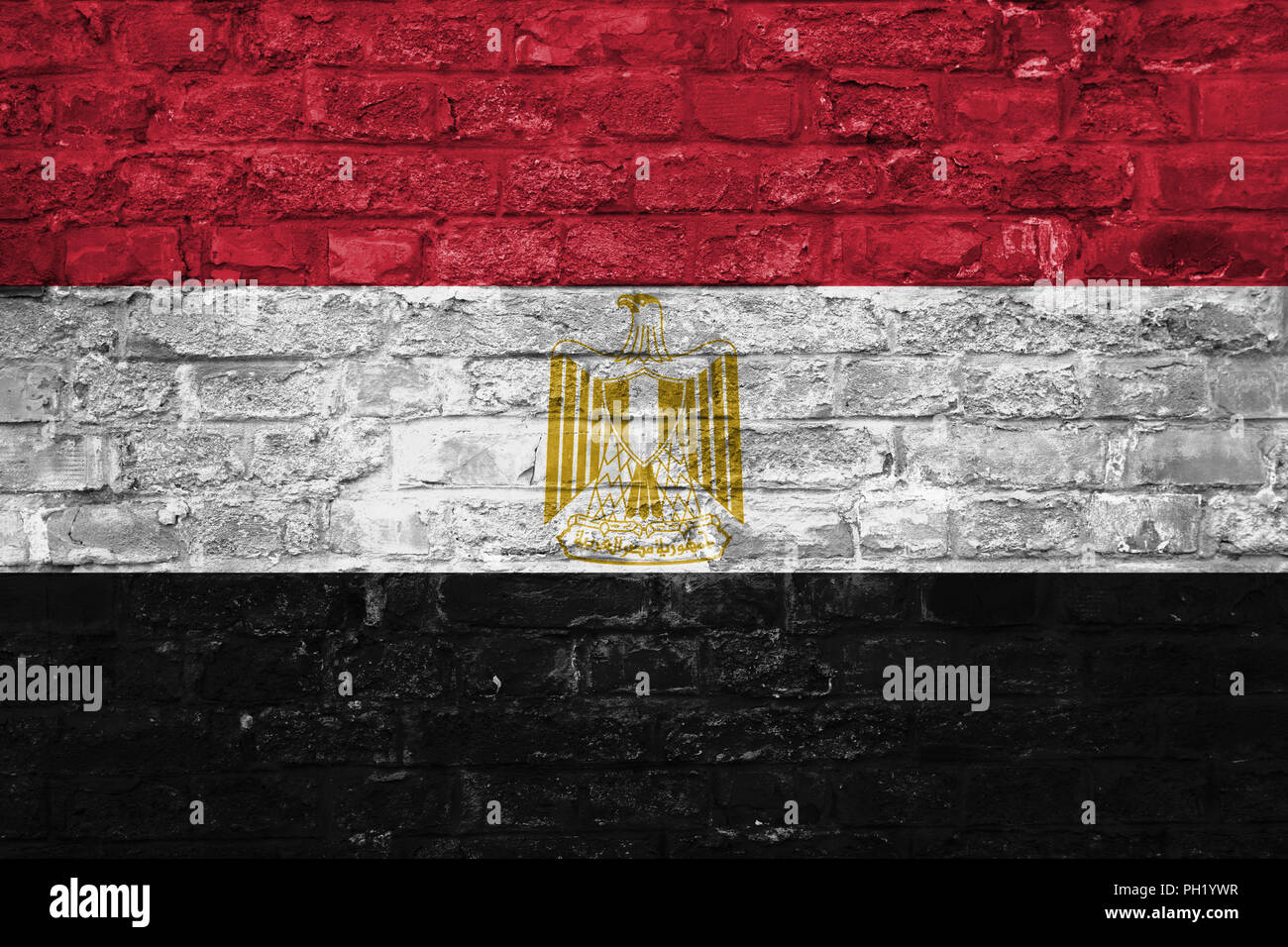 Flag of Egypt over an old brick wall background, surface Stock Photo ...