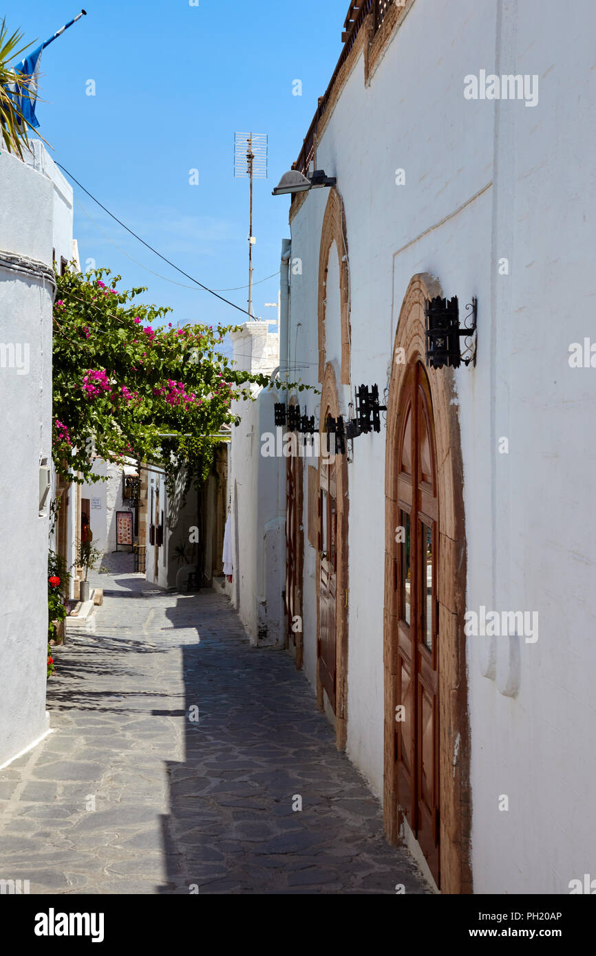 Street in Lindos city, Rhodos island, Greece Stock Photo - Alamy