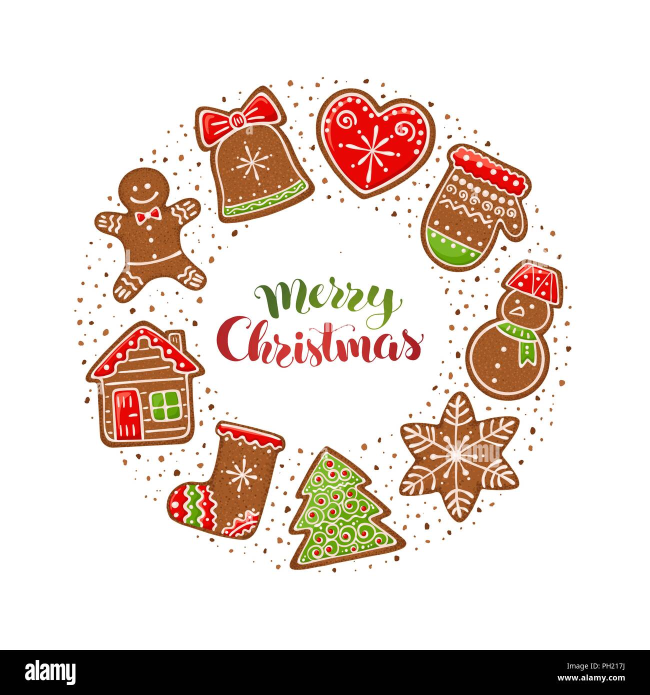 Christmas gingerbread arranged in circle composition. Vector ...