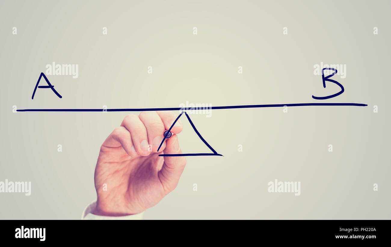 Conceptual retro image of whether to choose plan A or plan B with a man ...