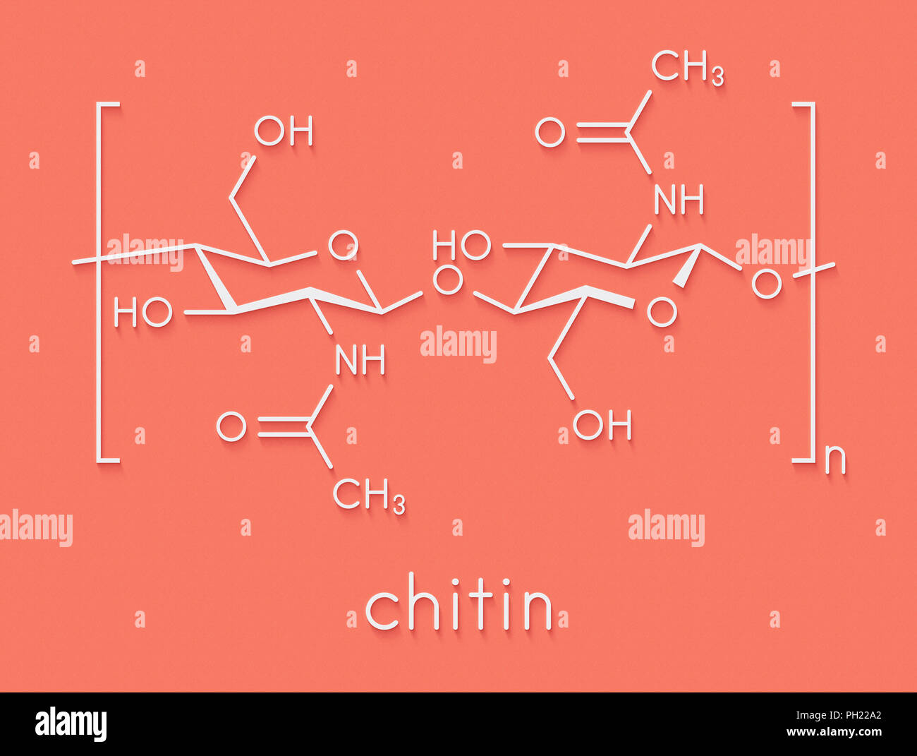Chitin, chemical structure. Chitin is a polymer of N-acetylglucosamine ...