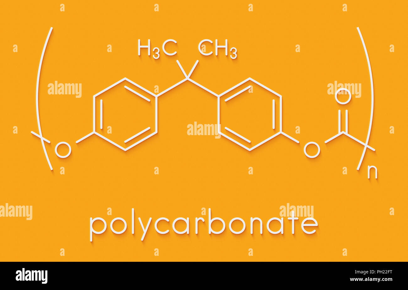 Polycarbonate (PC) plastic, chemical structure. Made from phosgene and ...