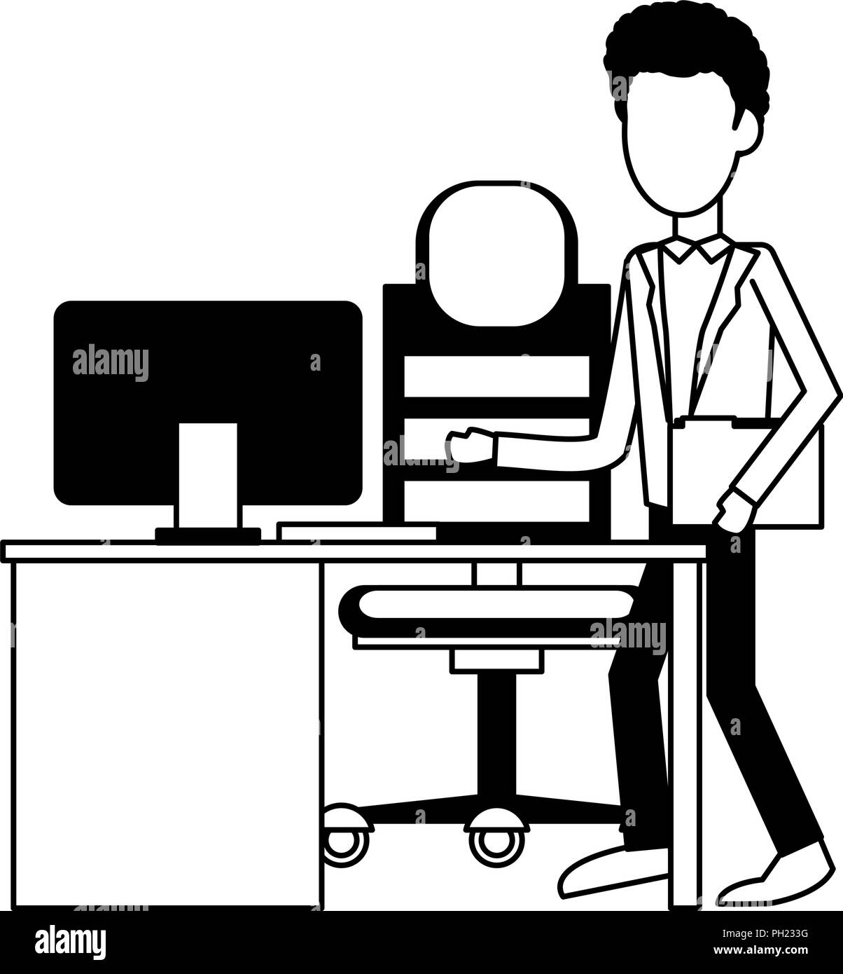 Businessman at office in black and white Stock Vector Image & Art - Alamy