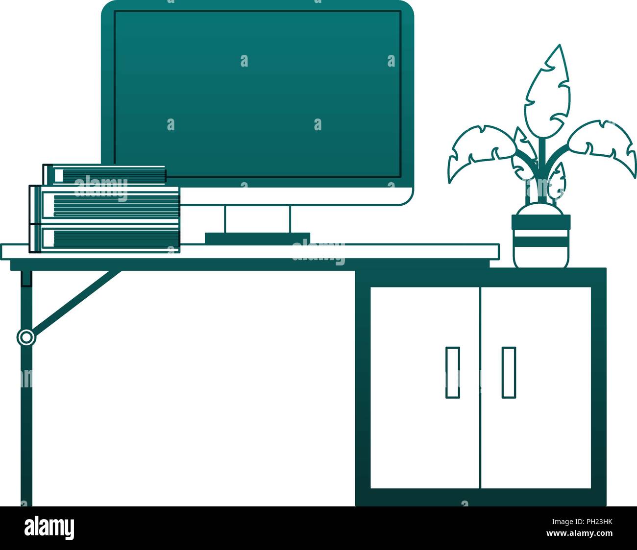 Office with computer blue lines Stock Vector Image & Art - Alamy