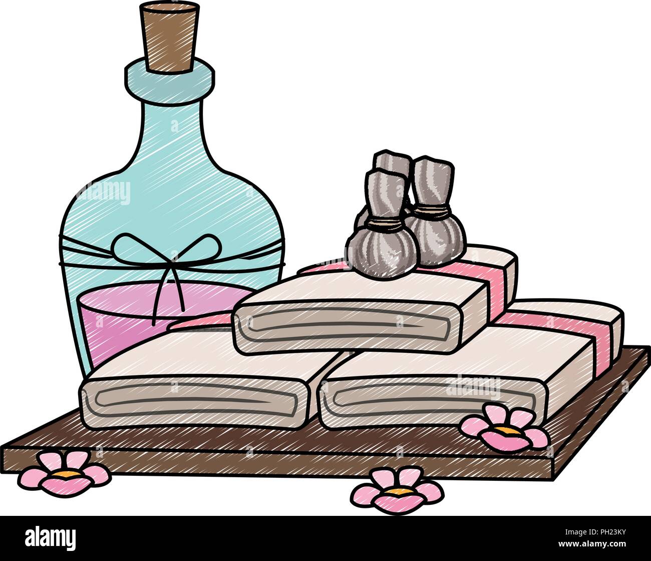 Spa oil and towels scribble Stock Vector Image & Art - Alamy