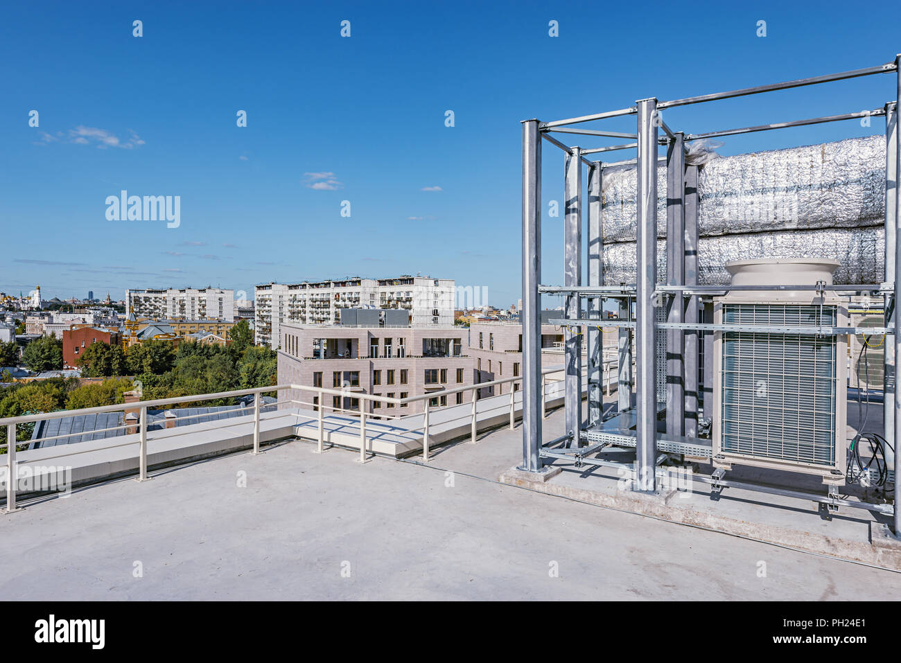 Air conditioning system assembled and installed on top of the building ...