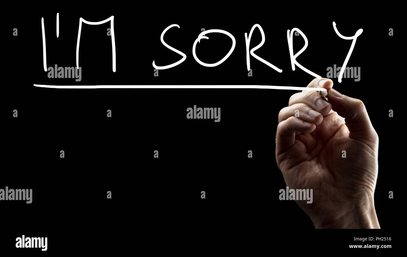 Mel hand writing I'm sorry on black virtual screen. Conceptual of ...