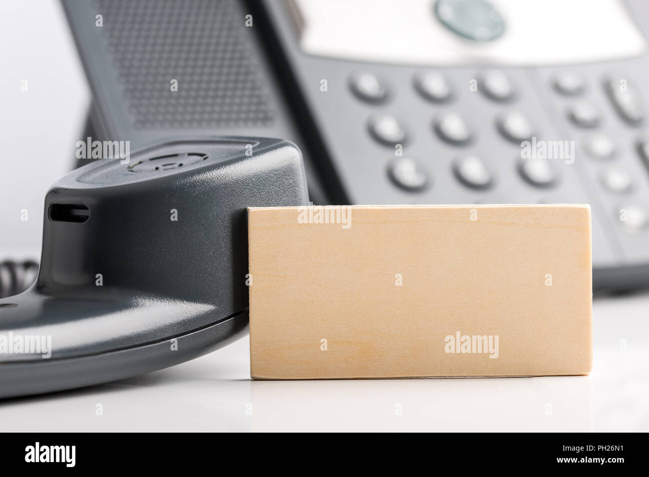 Close up Empty Small Wooden Sign on Operator Telephone Desk. Ready for ...