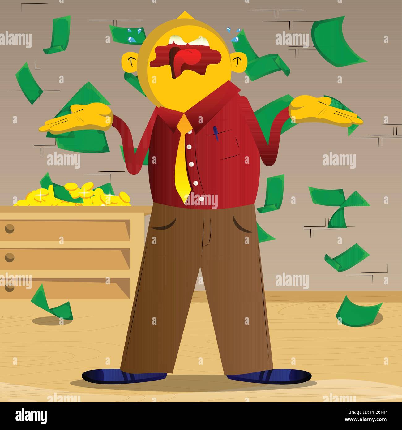 Yellow man shrugs shoulders expressing don't know gesture. Vector ...