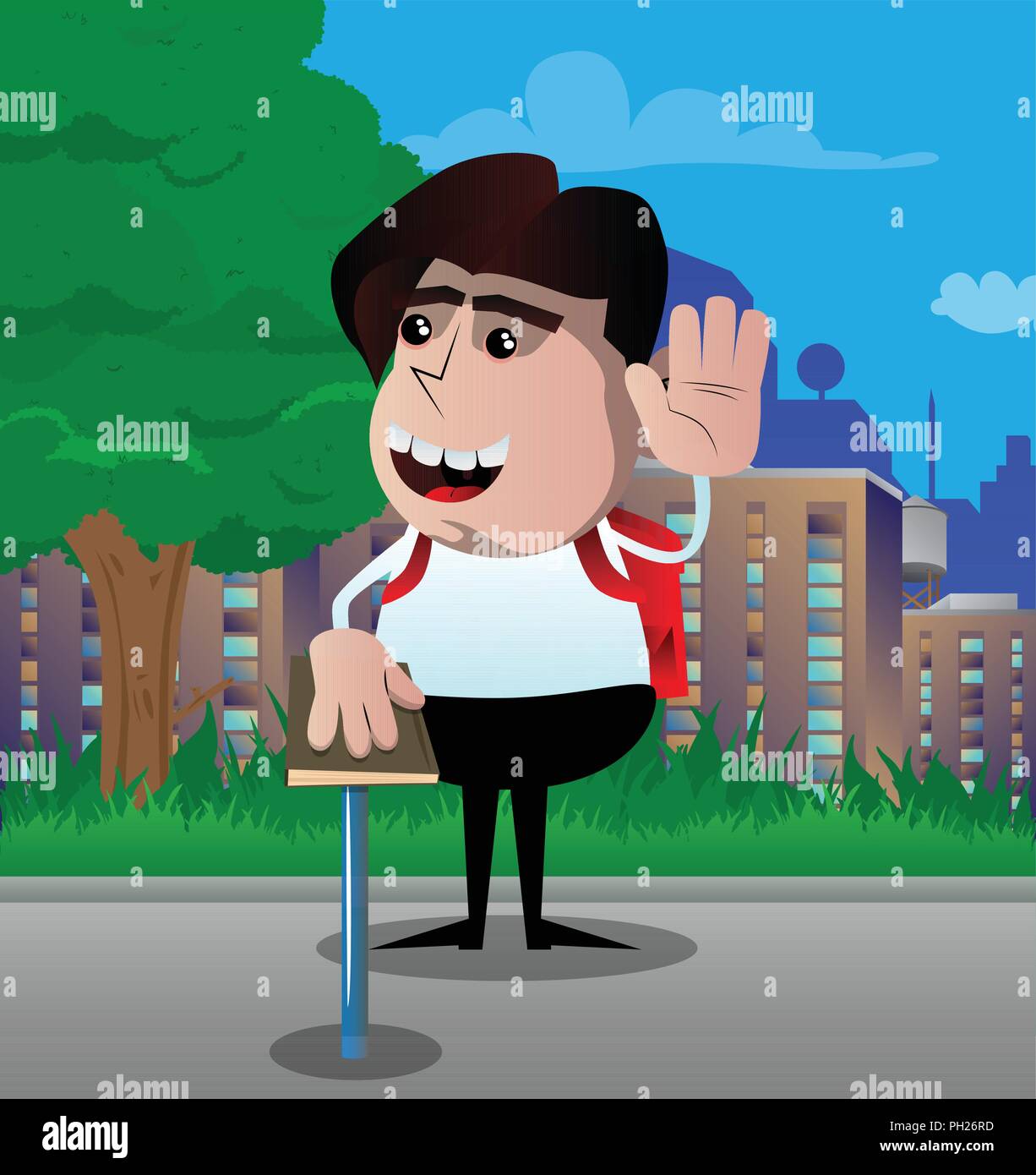 Schoolboy raising his hand and put the other on a holy book. Vector ...