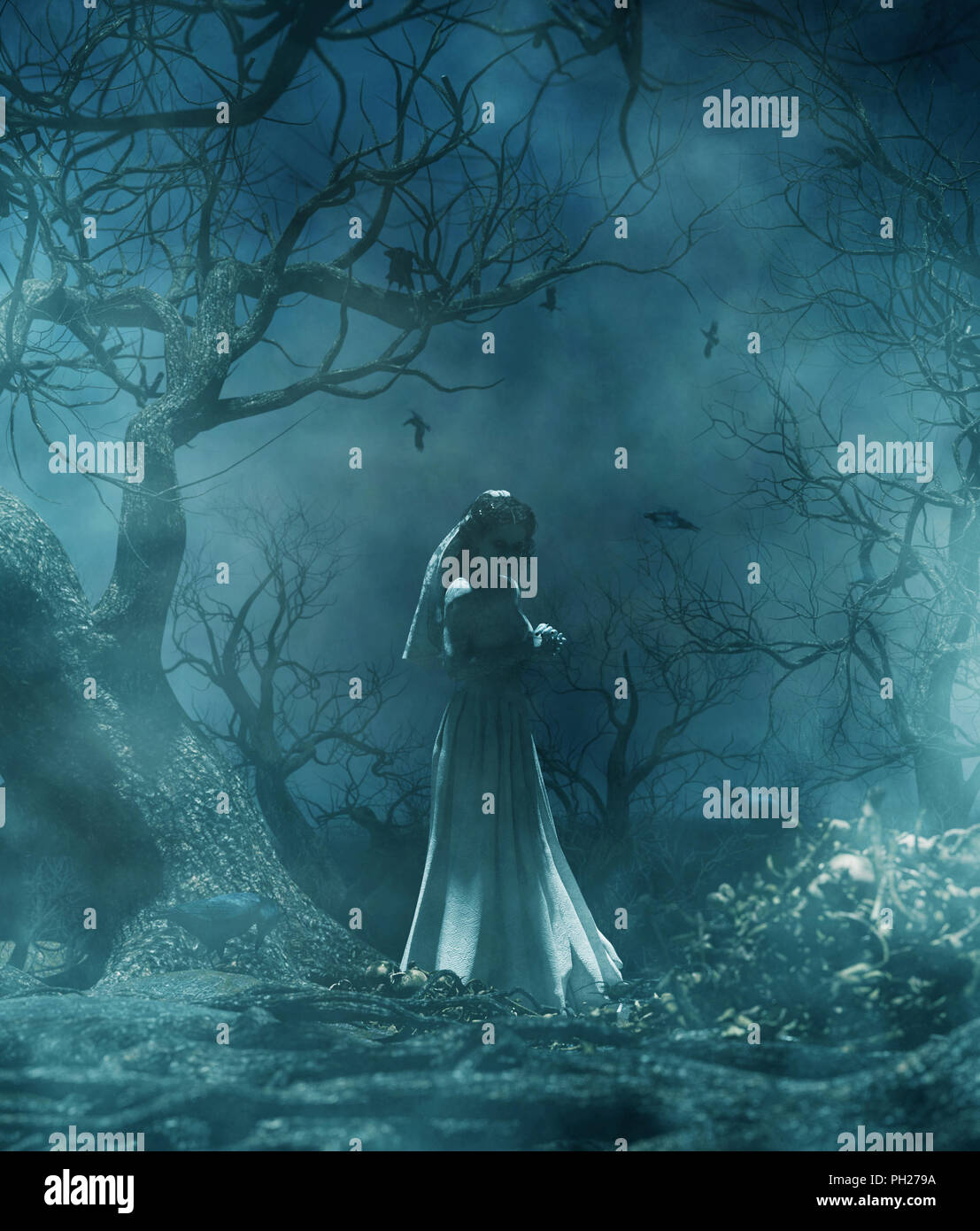 Girl alone in creepy woods hi-res stock photography and images - Alamy