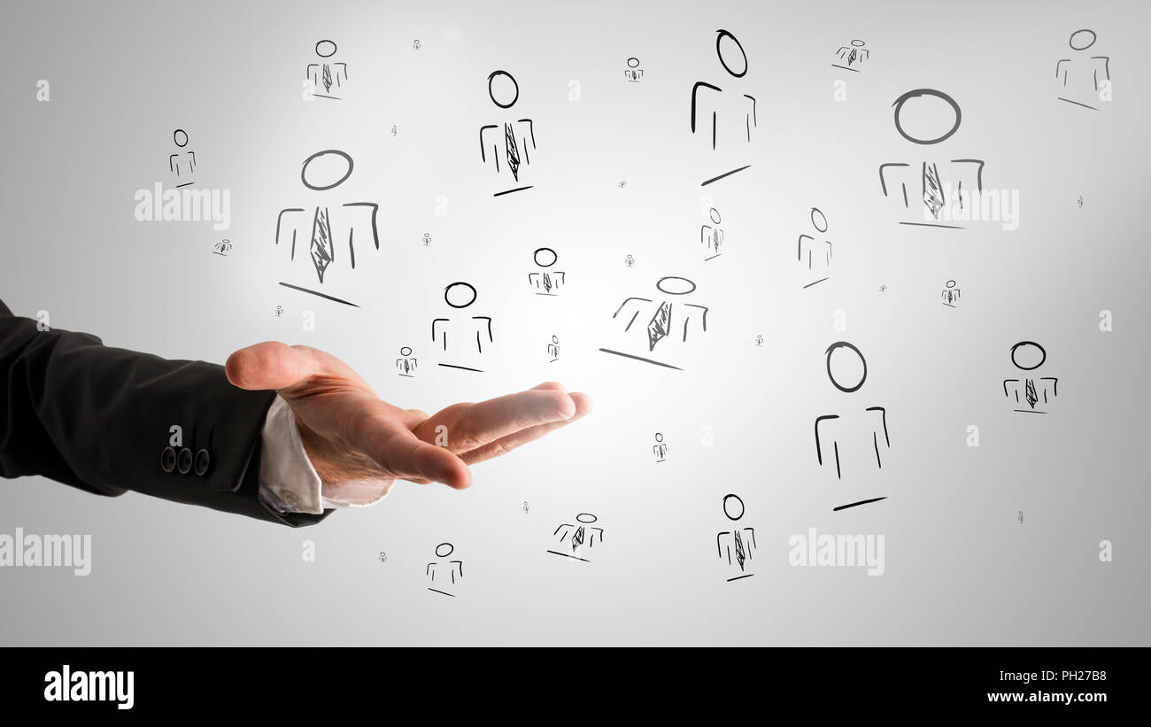 Customer managed relationship concept with a male hand presenting ...