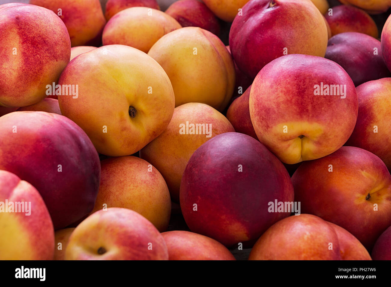 Fresh red yellow nectarine background as abundance harvest symbol ...