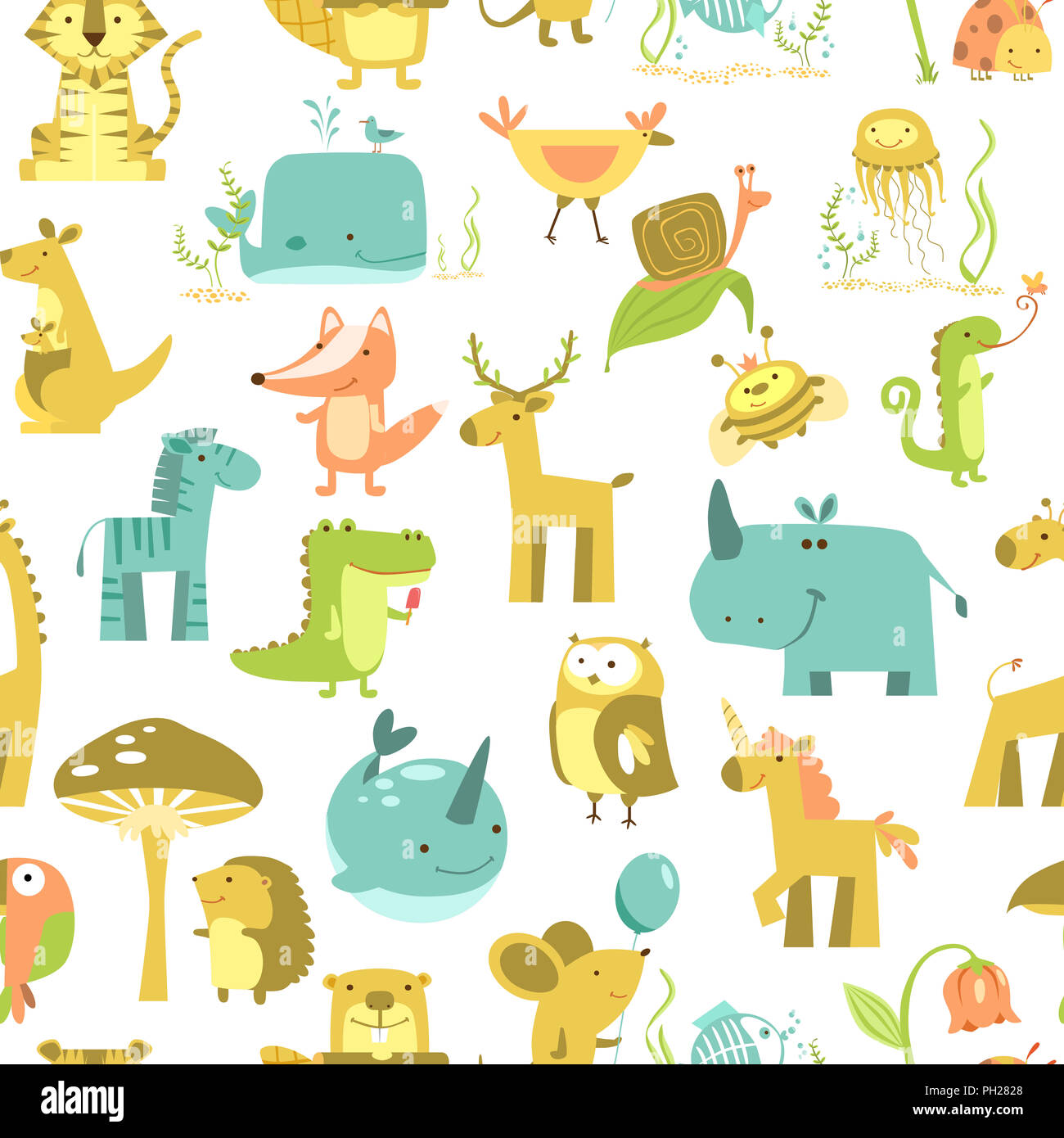 Seamless pattern with animals Cute animals. Zoo illustration set Stock ...