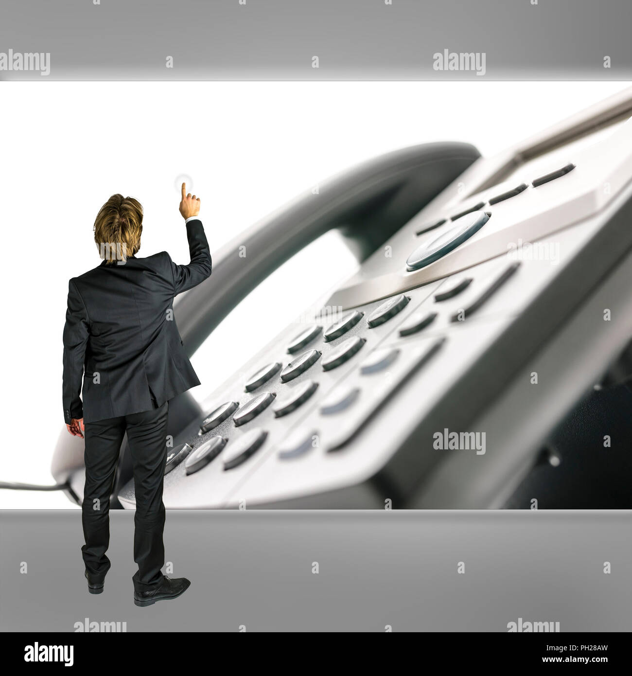 Businessman choosing telephone on virtual screen. Call center Stock ...