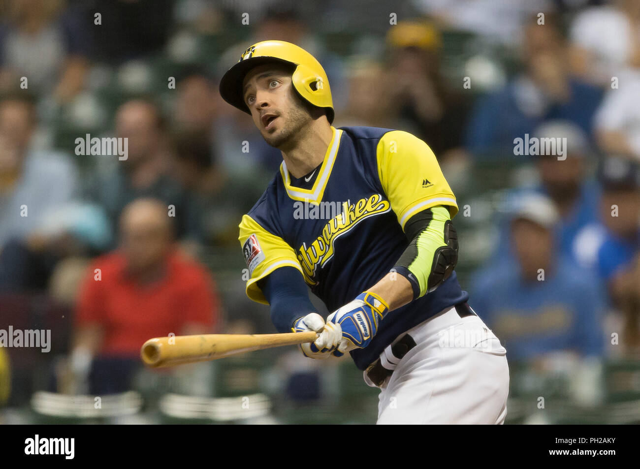 August 24, 2018: Milwaukee Brewers left fielder Ryan Braun #8 in action ...