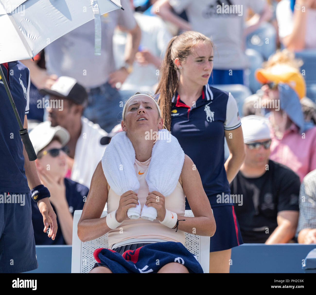 New York, USA - August 29, 2018: Victoria Azarenka of Belarus cools in ...