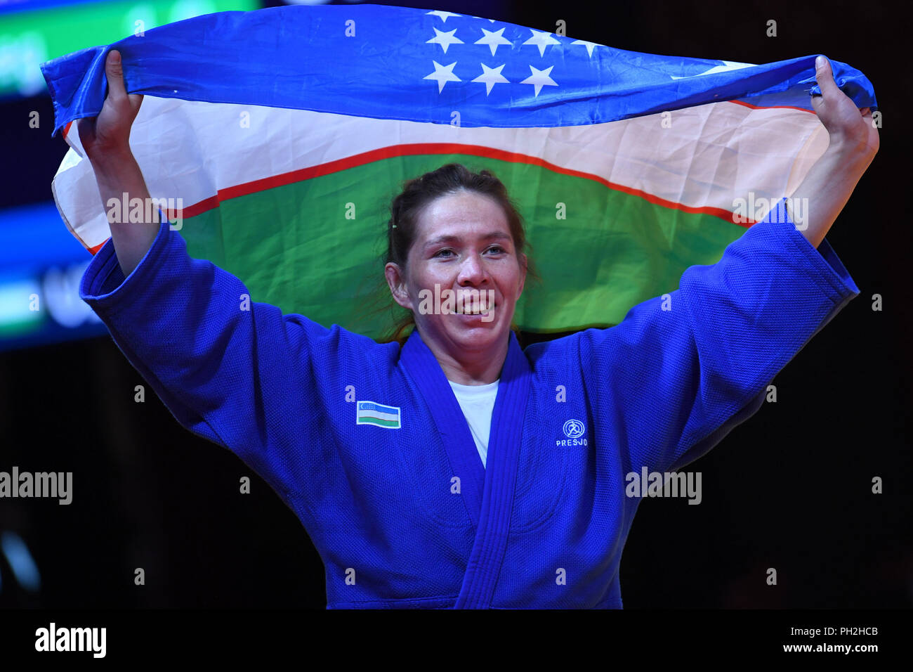 Jakarta, Indonesia. 30th Aug, 2018. Gold medalist Kumush Yuldashova of ...