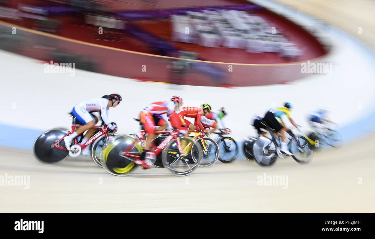 Jakarta, Indonesia. 30th Aug, 2018. Cyclists compete during the cycling ...