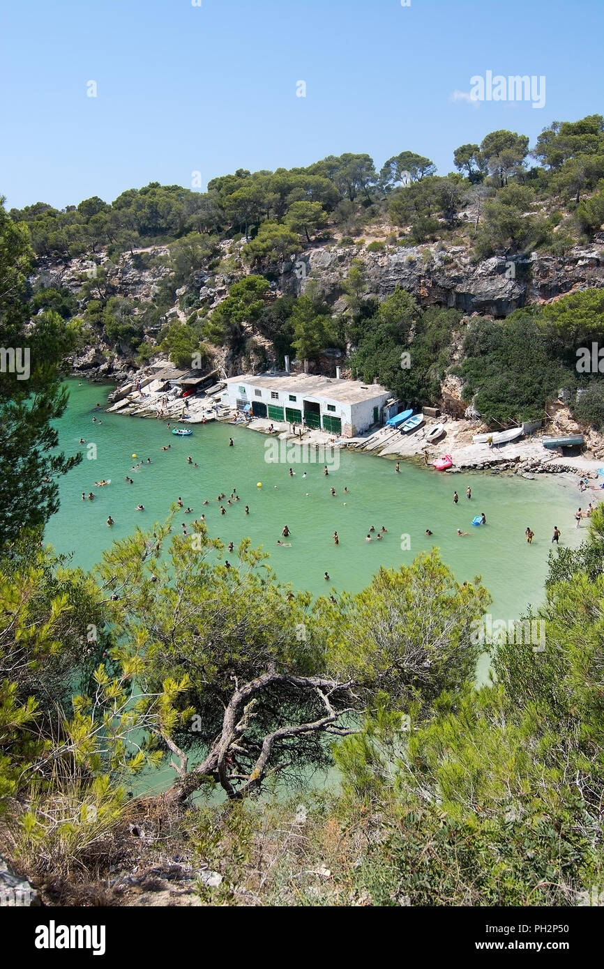 MALLORCA, SPAIN - AUGUST 7, 2018: Cala Pi beach with tourists on a ...