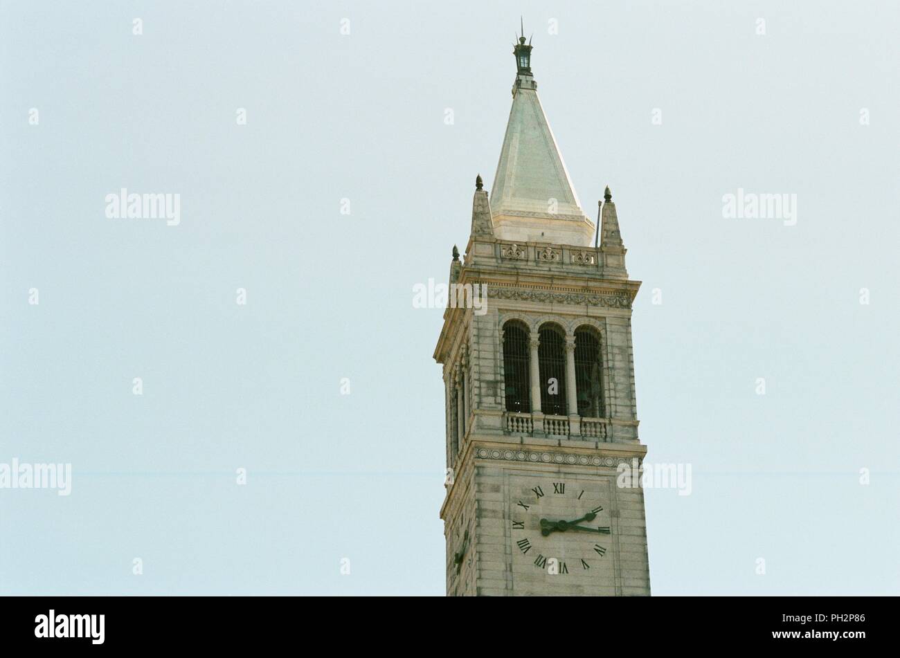 Detail view of the clocktower and campanile atop Sather Tower on the ...