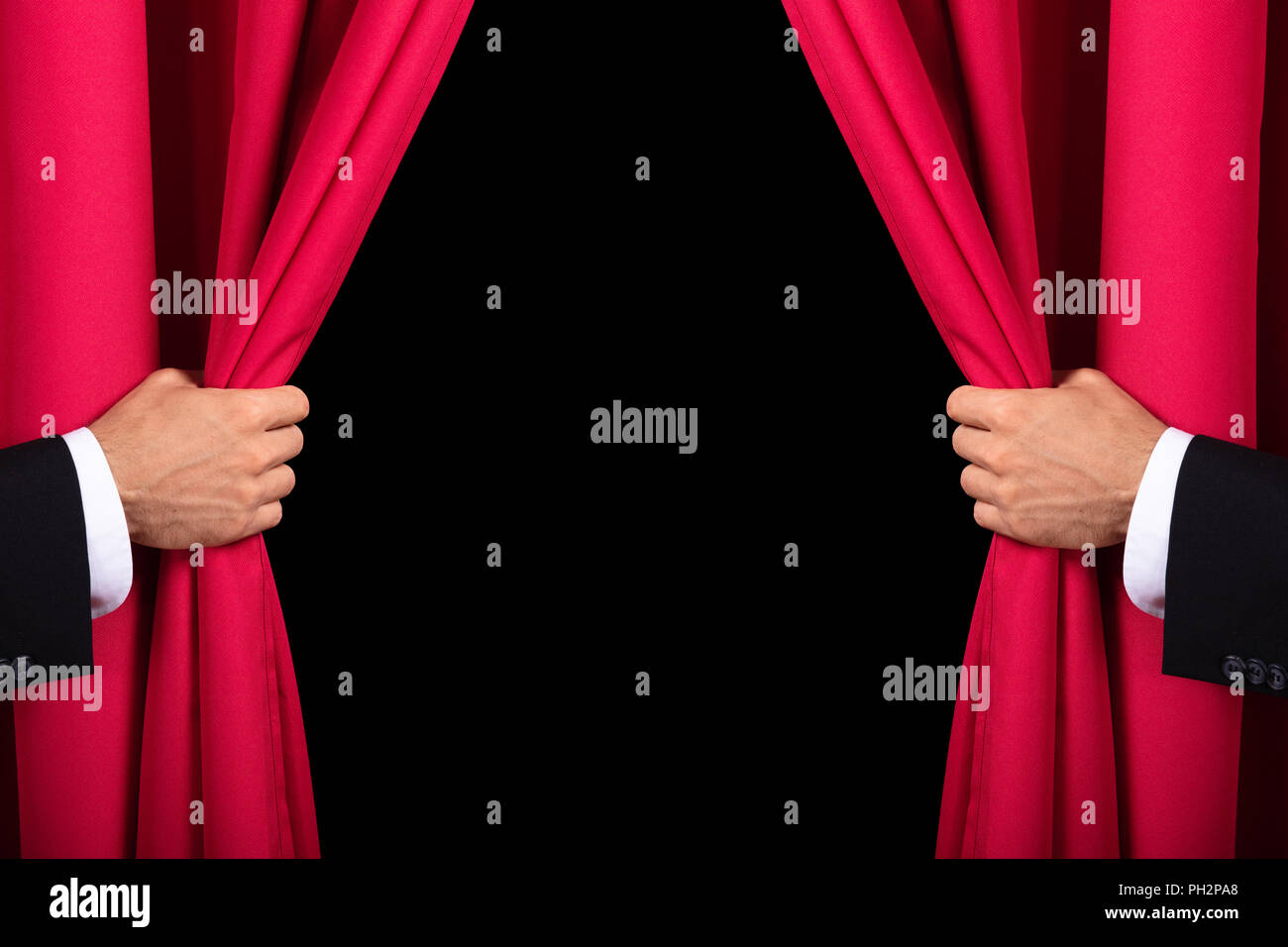 Hand opening stage curtain hi-res stock photography and images - Alamy