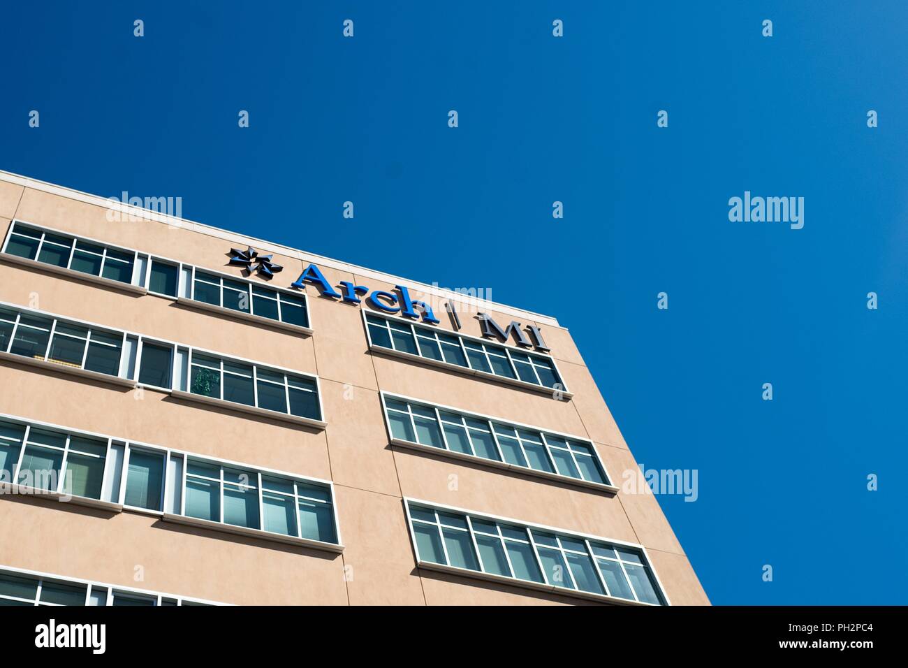 Logo on facade of regional headquarters of Arch Mortgage Insurance ...