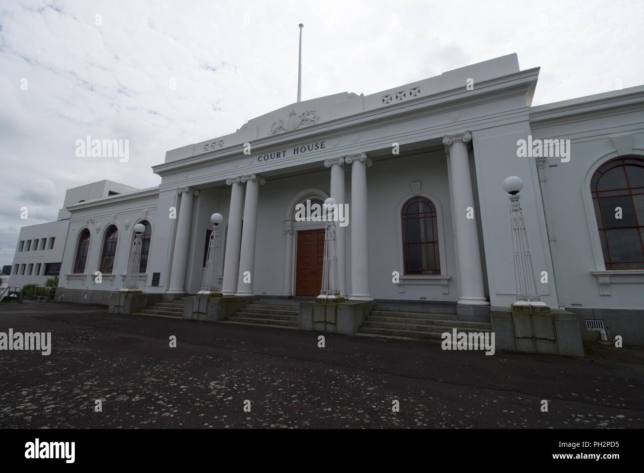 Facade of the Hamilton Courthouse on an overcast day in Hamilton, New ...